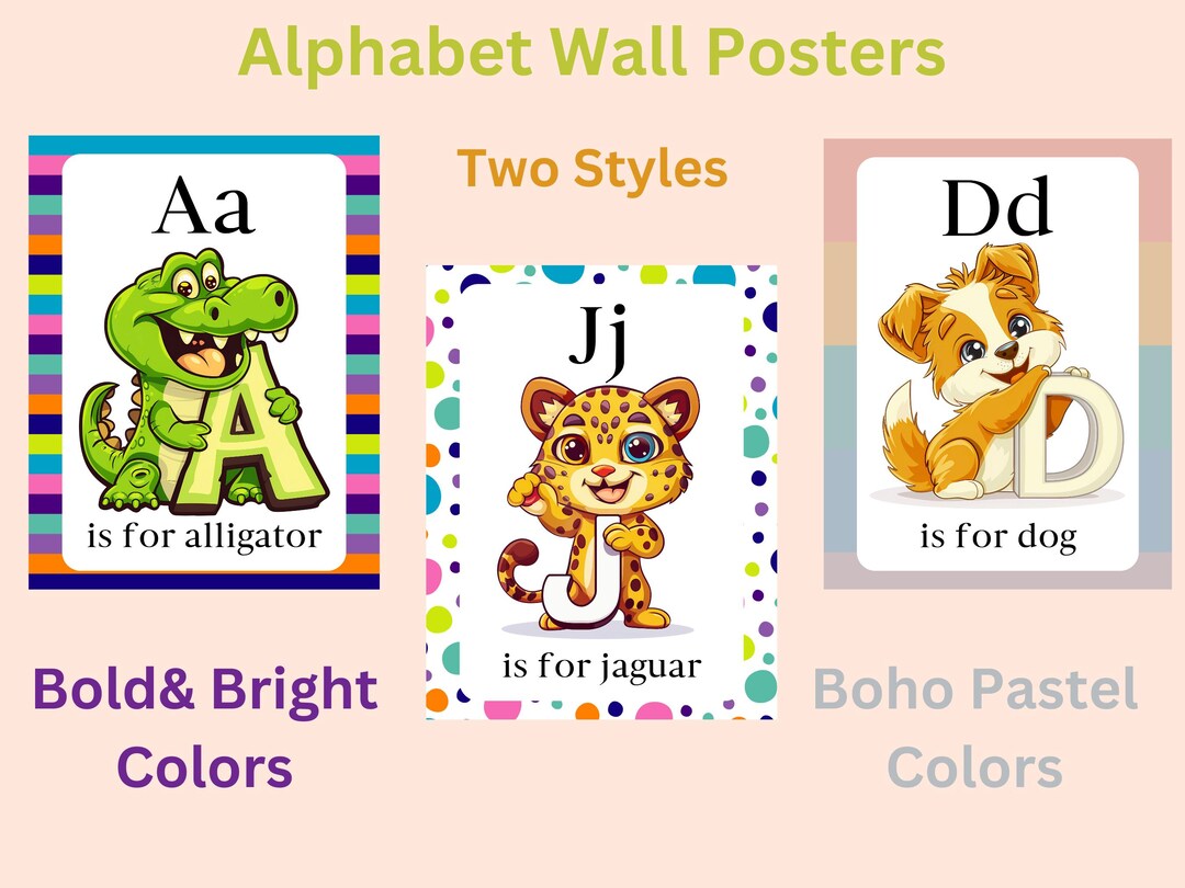 Animal Alphabet Classroom Posters: Boho ABC Wall Cards (digital ...