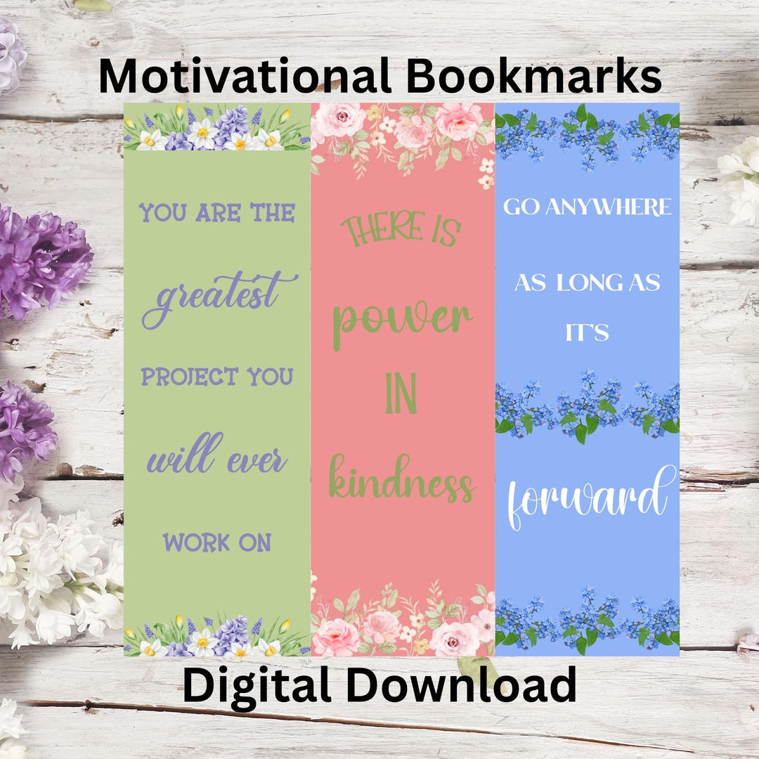 Floral Motivational Bookmarks,12 Instant Printables, Positive ...