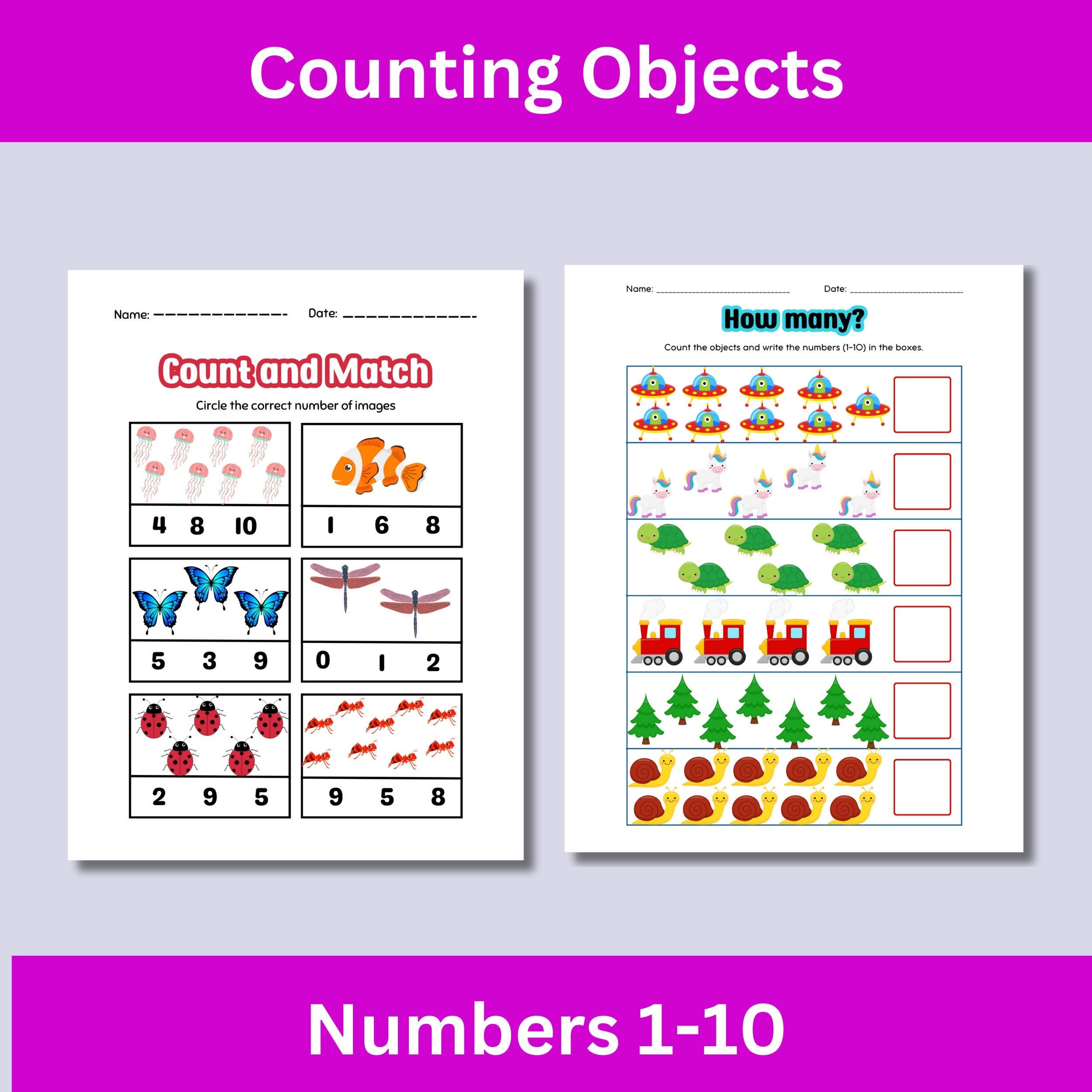 Counting Objects, Numbers 1-10 Practice,preschool, Kindergarten ...