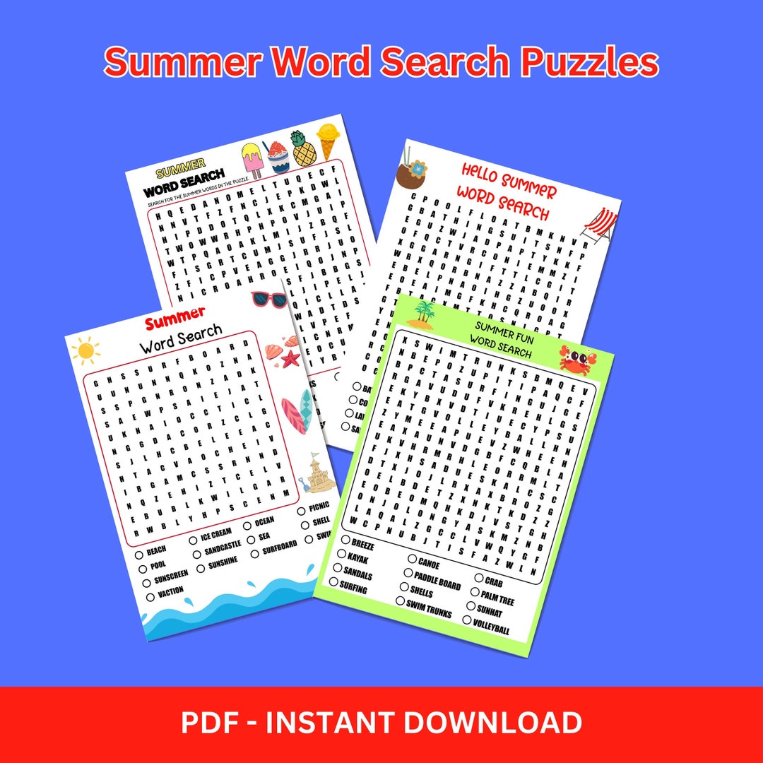 Summer Word Search for Kids: 4 Fun Printable Activities (digital ...