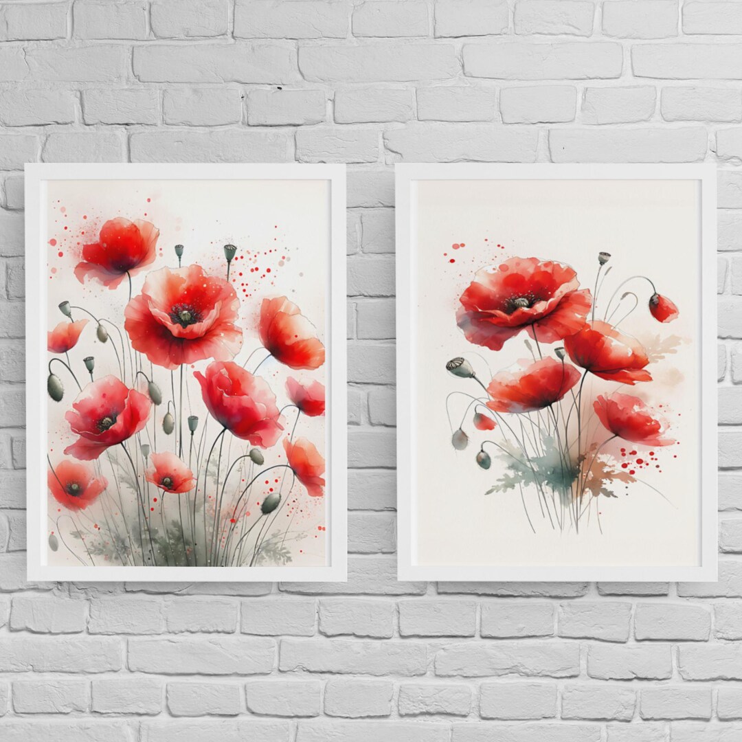 Watercolor Red Poppy Prints, Digital Wall Art Download, Botanical ...