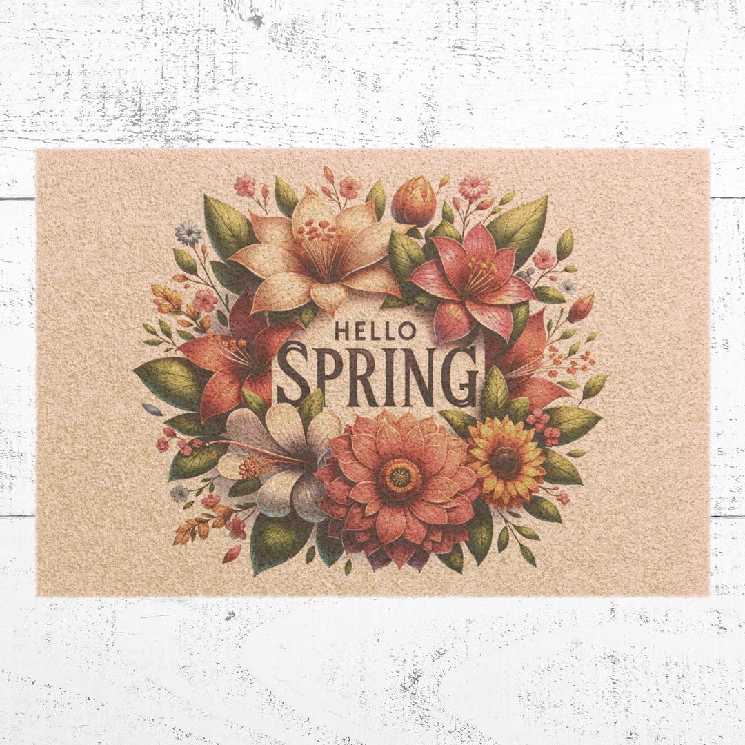 Spring Floral Doormat, Hello Spring Welcome Mat, Colorful Floral ...