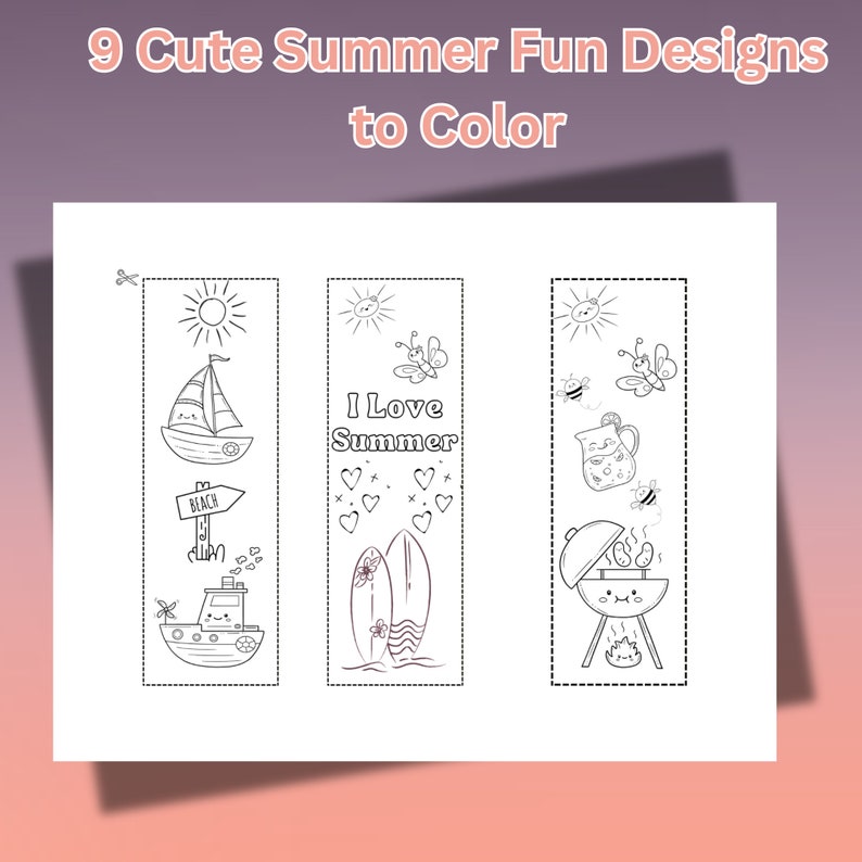 Summertime Fun Coloring Bookmarks for Kids|9 Cute Summer Printables ...