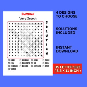 Summer Word Search for Kids: 4 Fun Printable Activities (digital ...