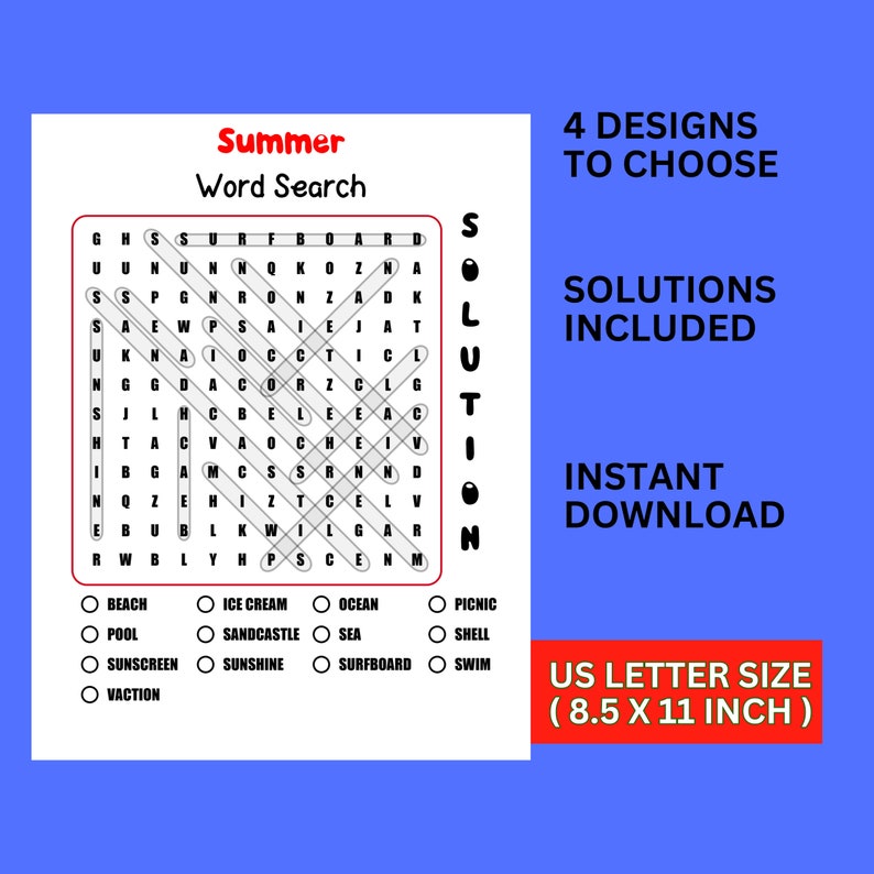 Summer Word Search for Kids: 4 Fun Printable Activities (digital ...