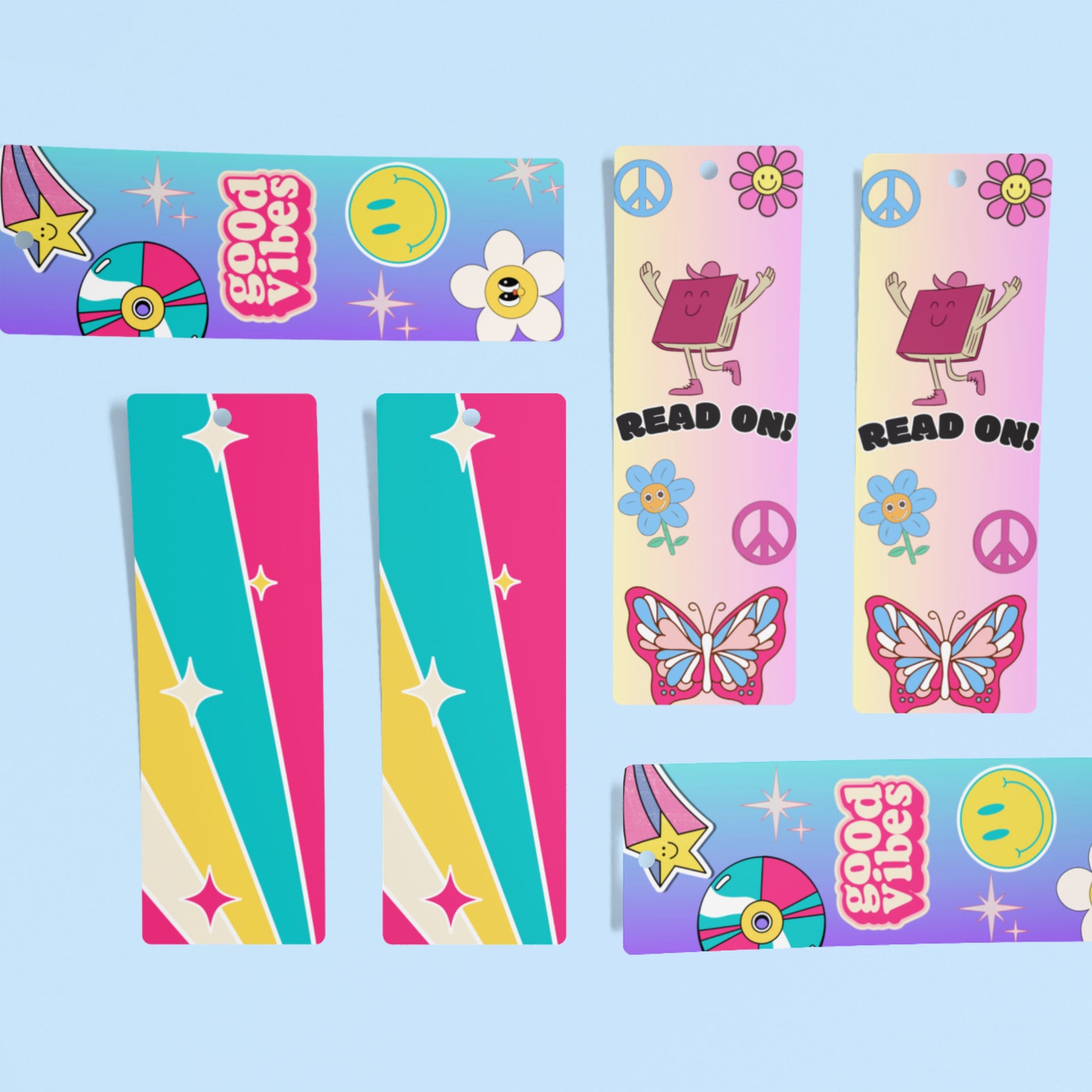 Groovy Retro Printable Bookmark Set,8 Cute Colorful Instant Download ...