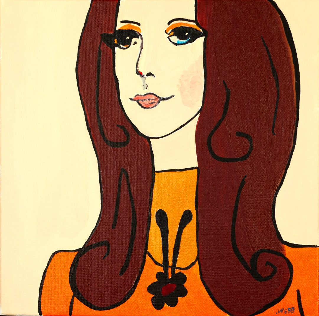 Original Painting 1960's Mod Go-go Girl Blush Cute Peach Tone Floral ...