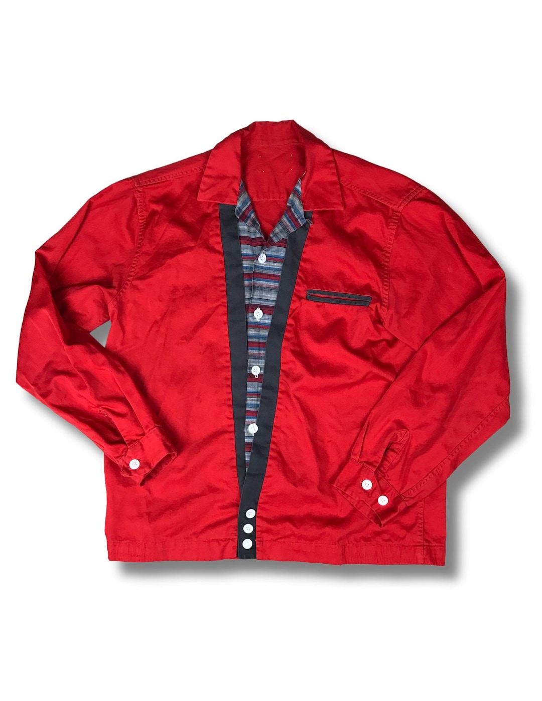 Vintage Men's 1950s Loop Collar Red Pattern Shirt Jacket Shirt-jac ...