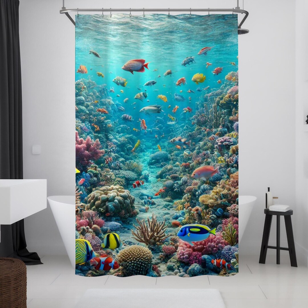Underwater Coral Reef Shower Curtain Vibrant Ocean Theme Bathroom Decor ...
