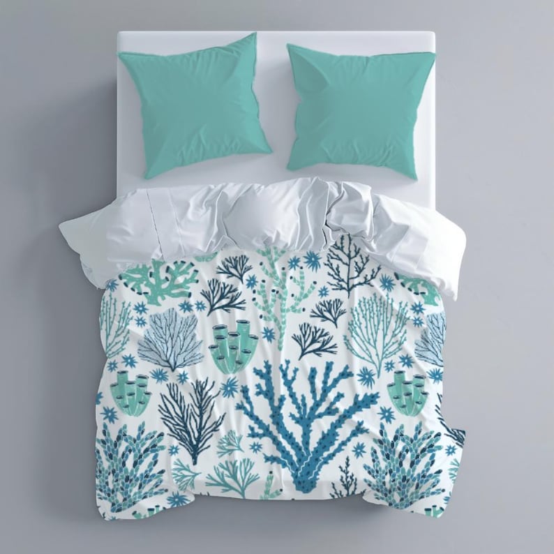 Coastal Coral Reef Duvet Cover: Ocean Theme Bedding - Etsy