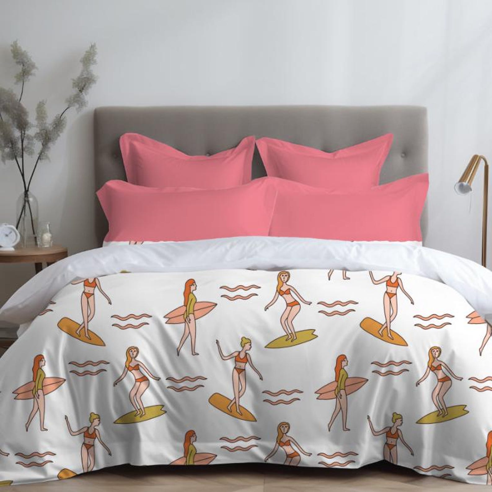 Duvet Cover With Surfer Girl Pattern for Beach Room Decor Coastal ...