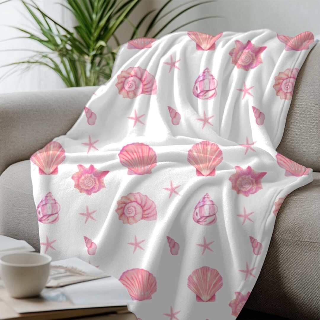 Coastal Seashell Blanket Pink Ocean Fleece Throw Blanket Starfish Beach ...