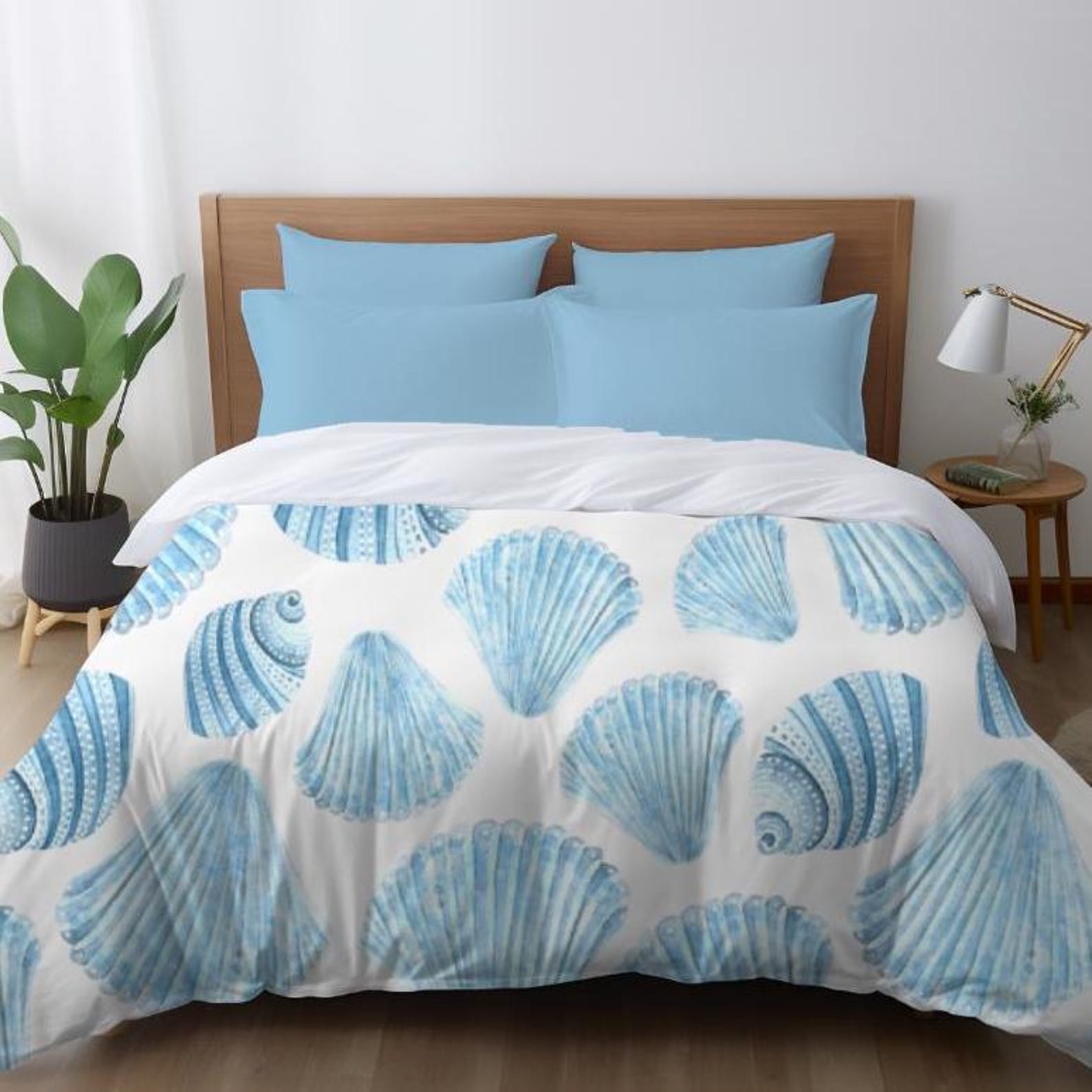 Coastal Seashell Duvet Cover: Ocean Blue Watercolor Beach Bedding - Etsy