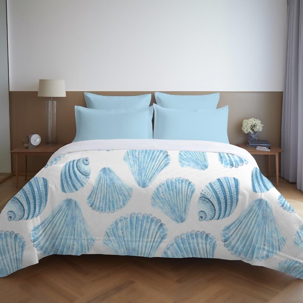 Coastal Seashell Duvet Cover: Ocean Blue Watercolor Beach Bedding - Etsy