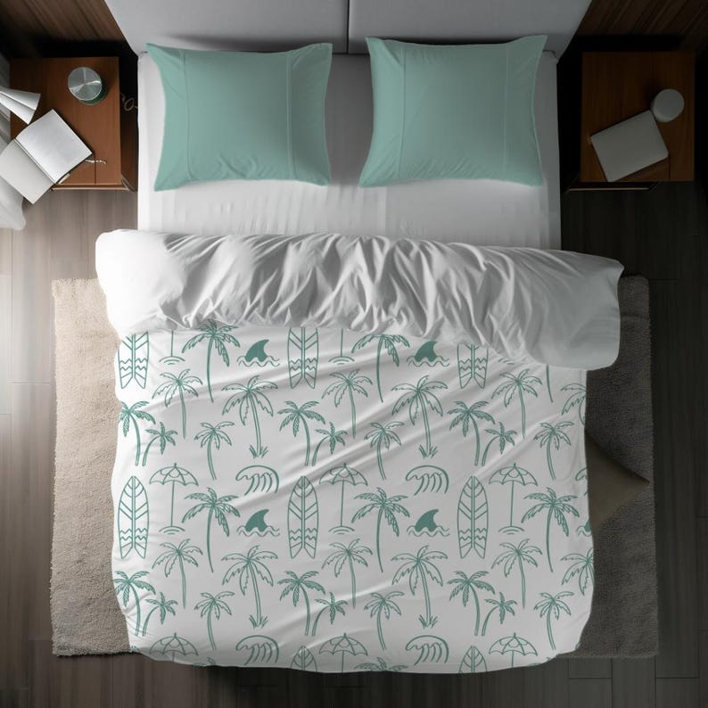 Tropical Palm Tree Duvet Cover: Surf Beach House Bedding - Etsy