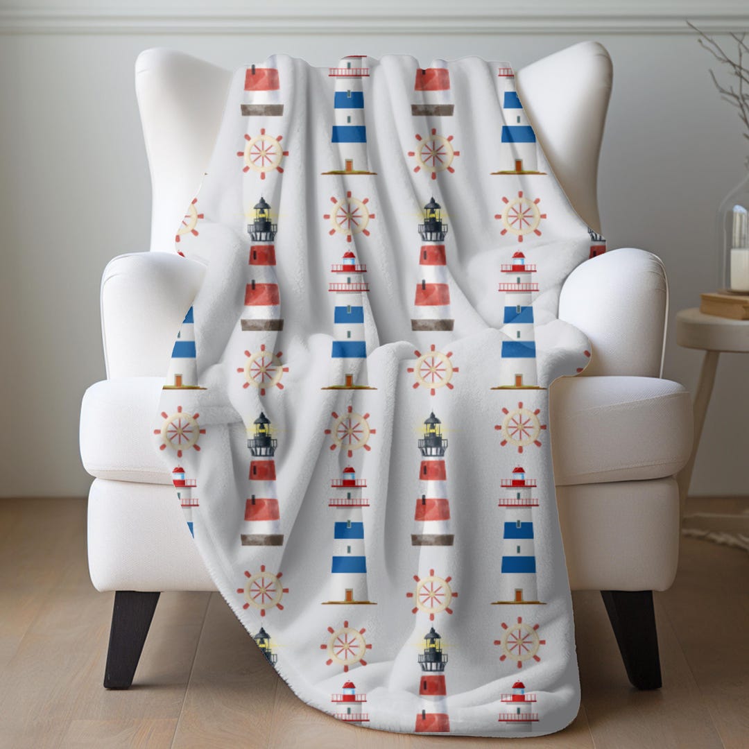 Lighthouse Blanket Nautical Decor Soft Velveteen Throw Coastal Blanket ...