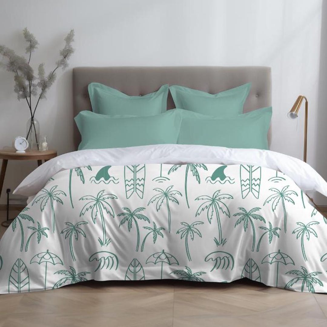 Tropical Palm Tree Duvet Cover: Surf Beach House Bedding - Etsy