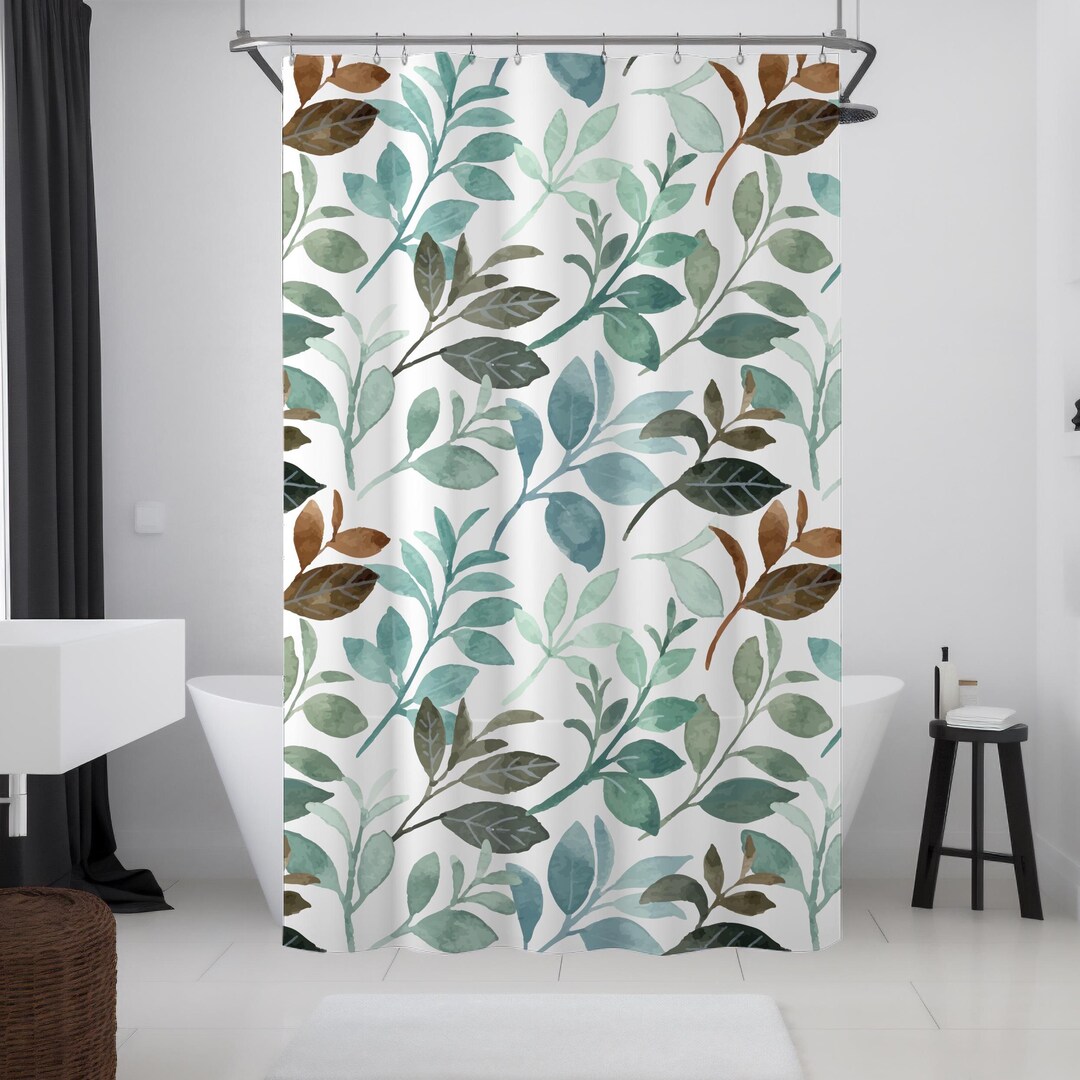 Leaf Pattern Shower Curtain Botanical Bathroom Decor Nature-inspired ...