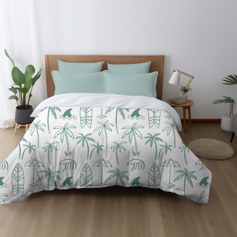Tropical Palm Tree Duvet Cover: Surf Beach House Bedding - Etsy