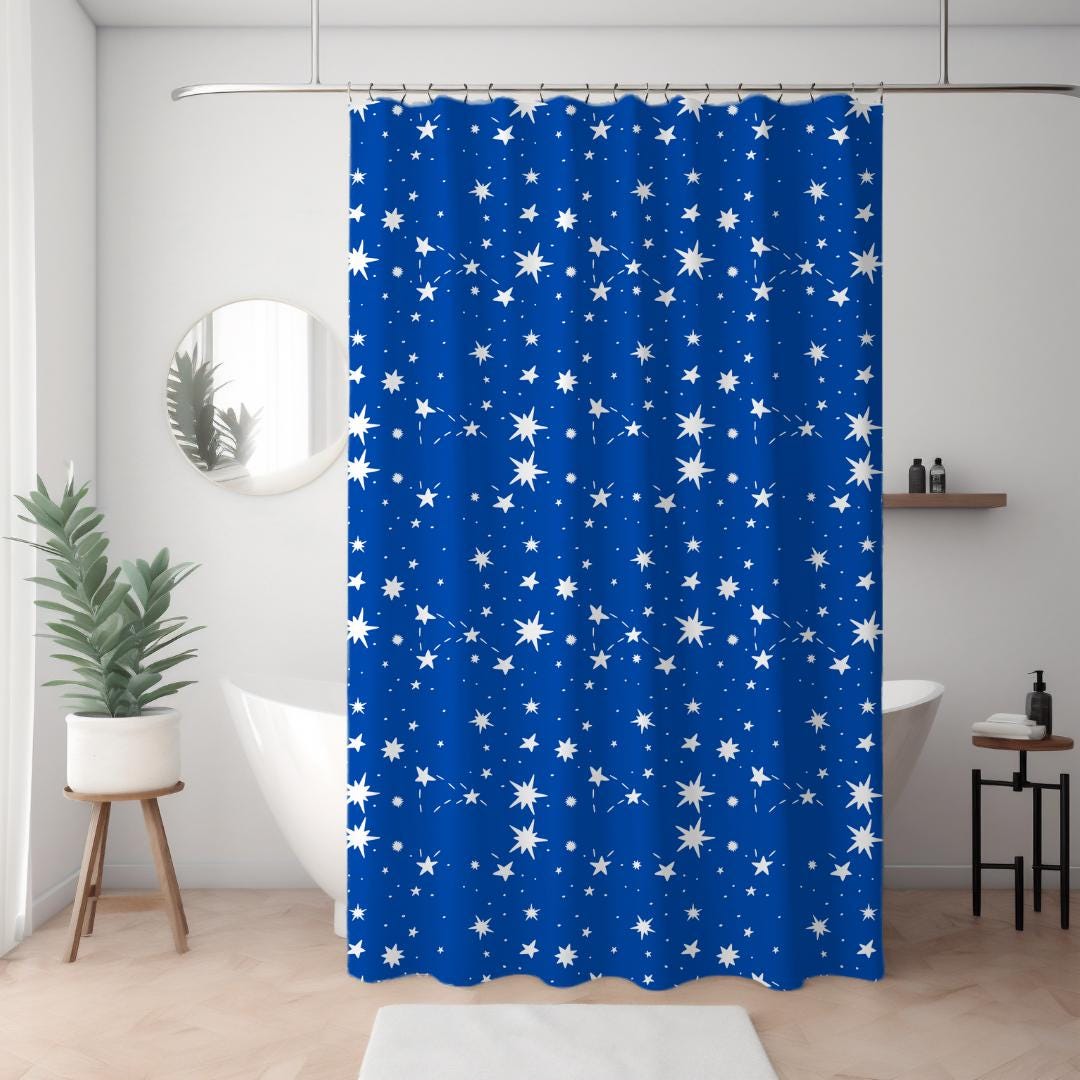 Star Shower Curtain Blue Star Pattern Shower Curtain Modern Bathroom ...