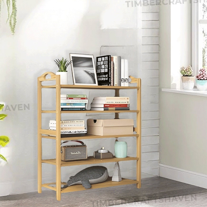 Handmade 5 Tier Bamboo Shoe Rack Entryway Shoe Organizer Wooden Shoe ...