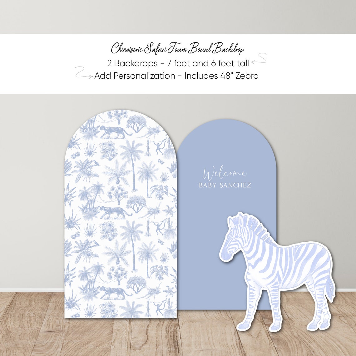 Personalized Blue Safari Chinoiserie Foam Board Arch Set, Blue Safari ...