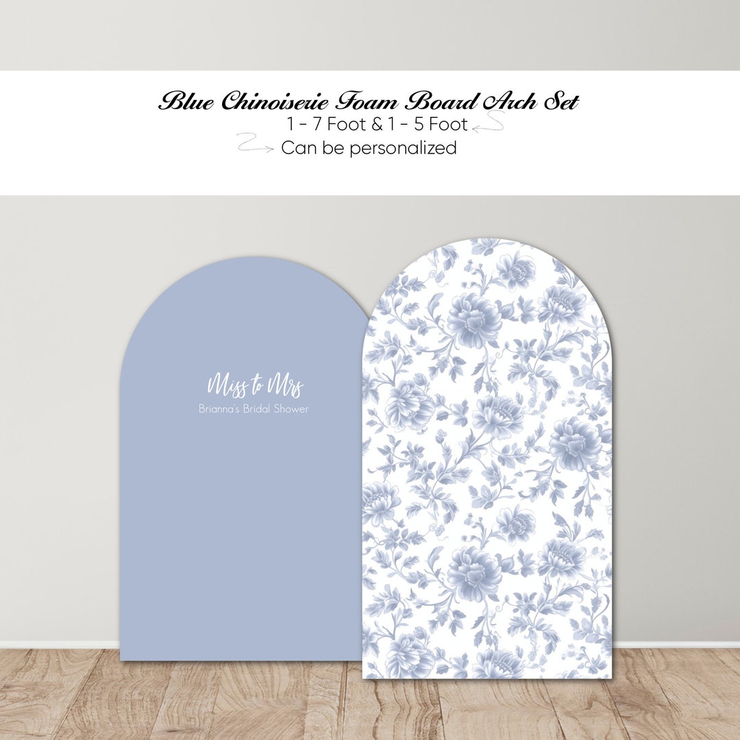 Personalized Blue Chinoiserie Foam Board Arch Set, Miss to Mrs Backdrop ...