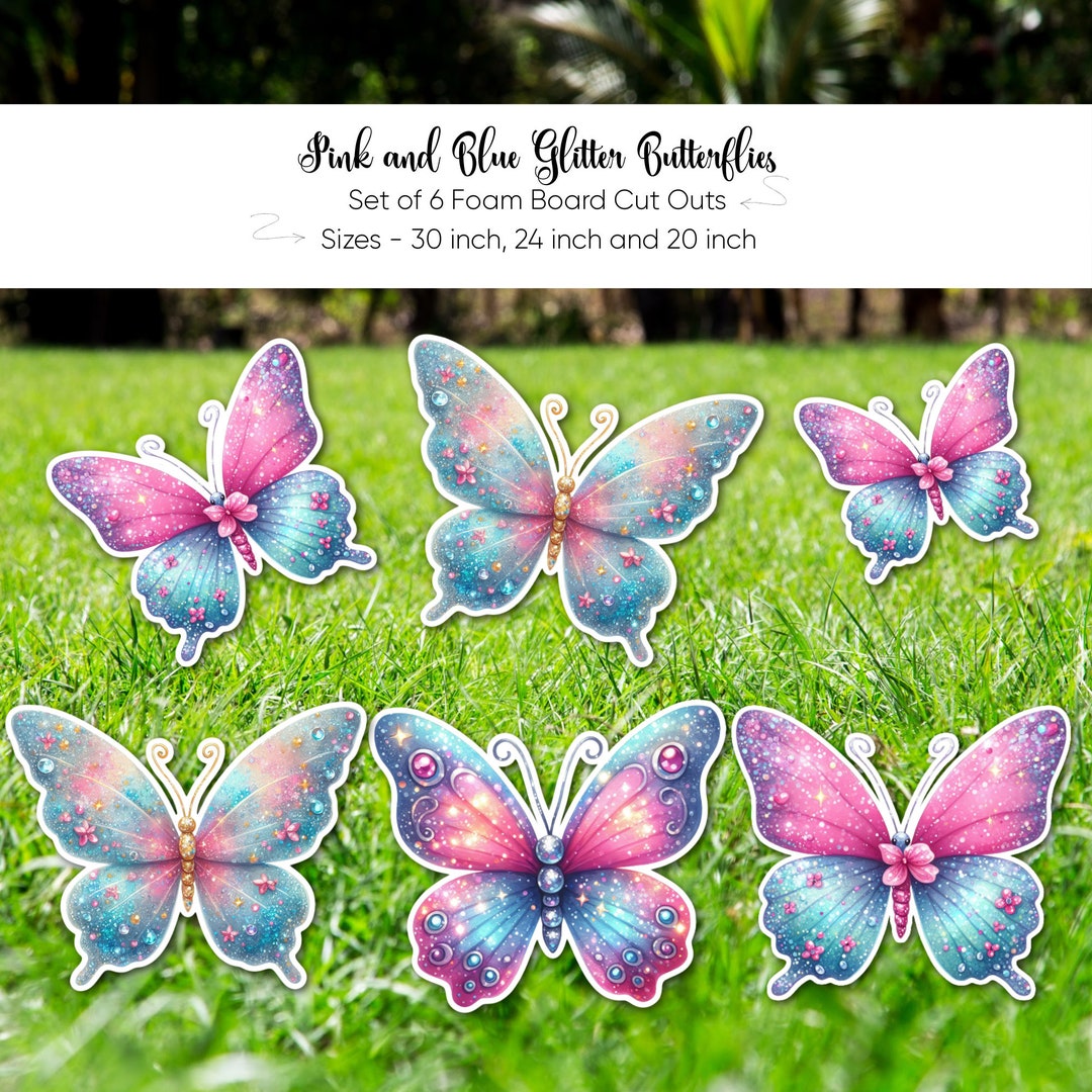 Glitter Blue and Pink Coroplast Butterfly Props, Butterfly Birthday ...