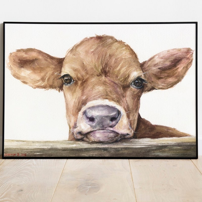 Watercolor Cow - Etsy