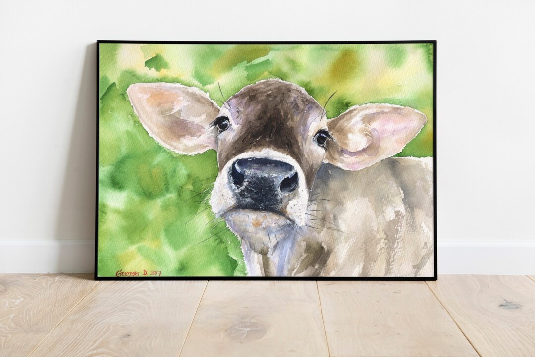 Watercolor Cow Print, Calf Print, Cow Wall Decor, Calf Painting, Large ...