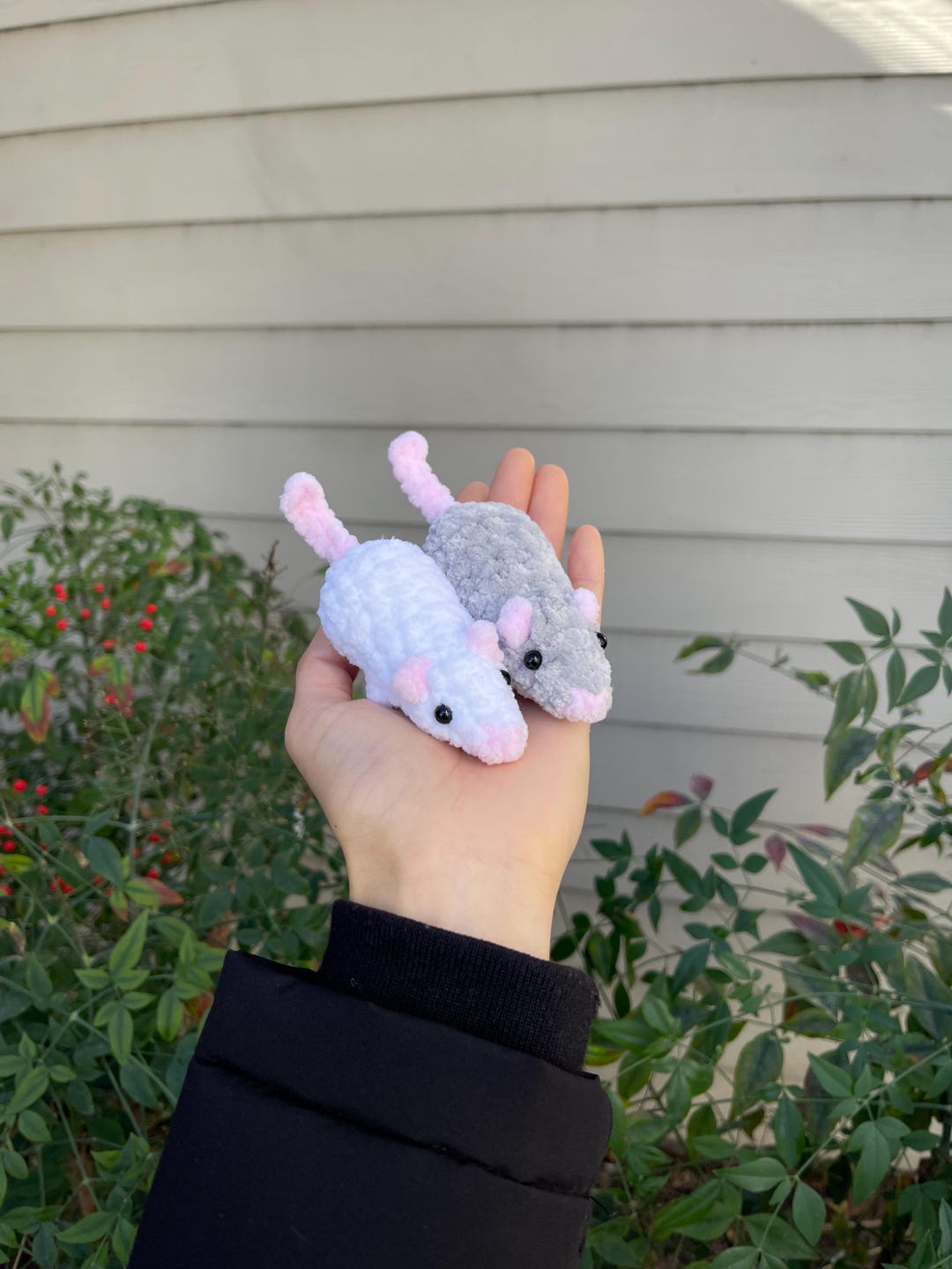 Crochet Rat Plushie, Small Mini Crochet Mouse Plush Rodent, Gray White ...
