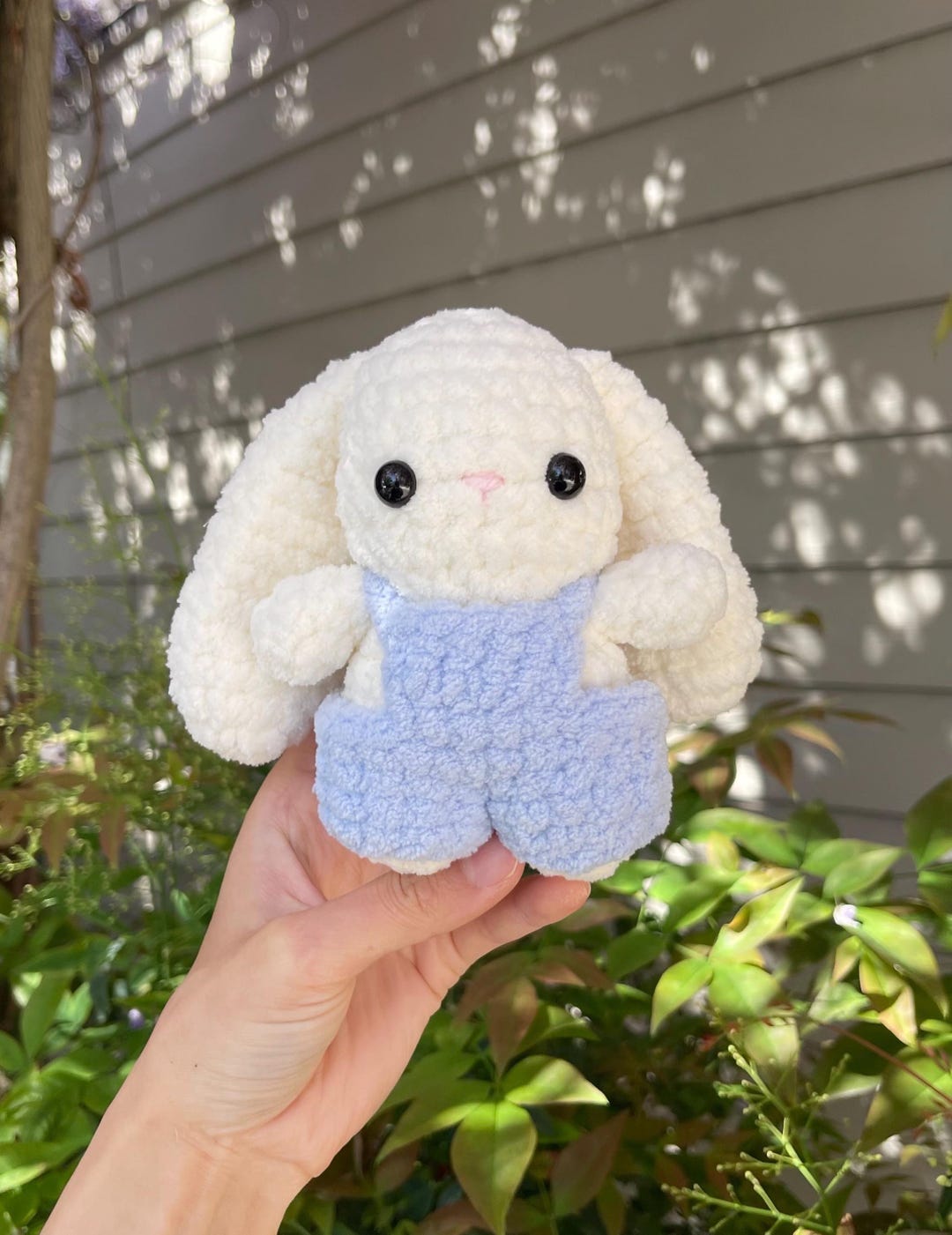 Crochet Bunny Plushie: Handmade Stuffed Rabbit in Blue Overalls - Etsy