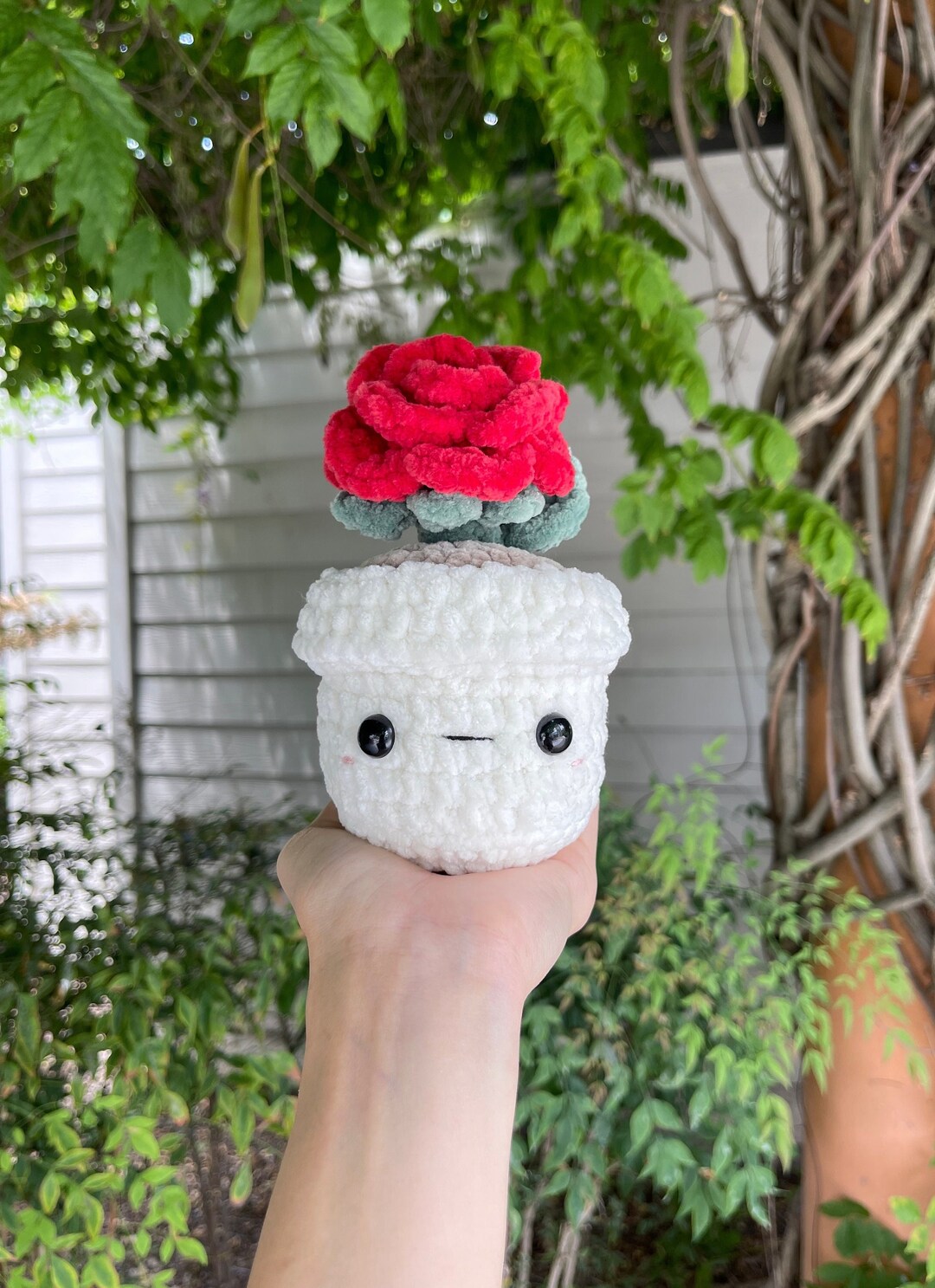 Crochet Rose Plushie, Valentines Crochet Plushie, Crochet Potted Rose ...