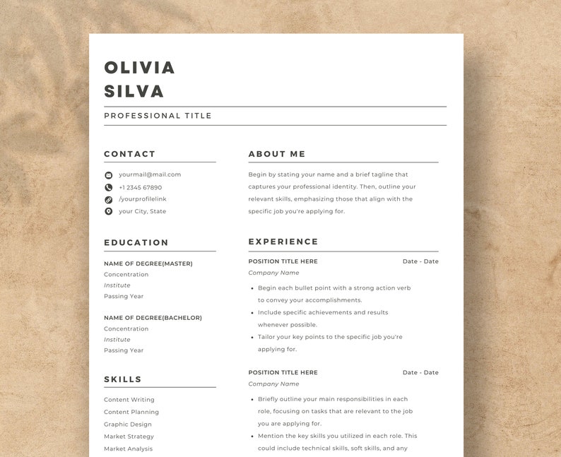 Best Professional Resume CANVA Template 1, 2, 3, 4, 5 Page Resume ...