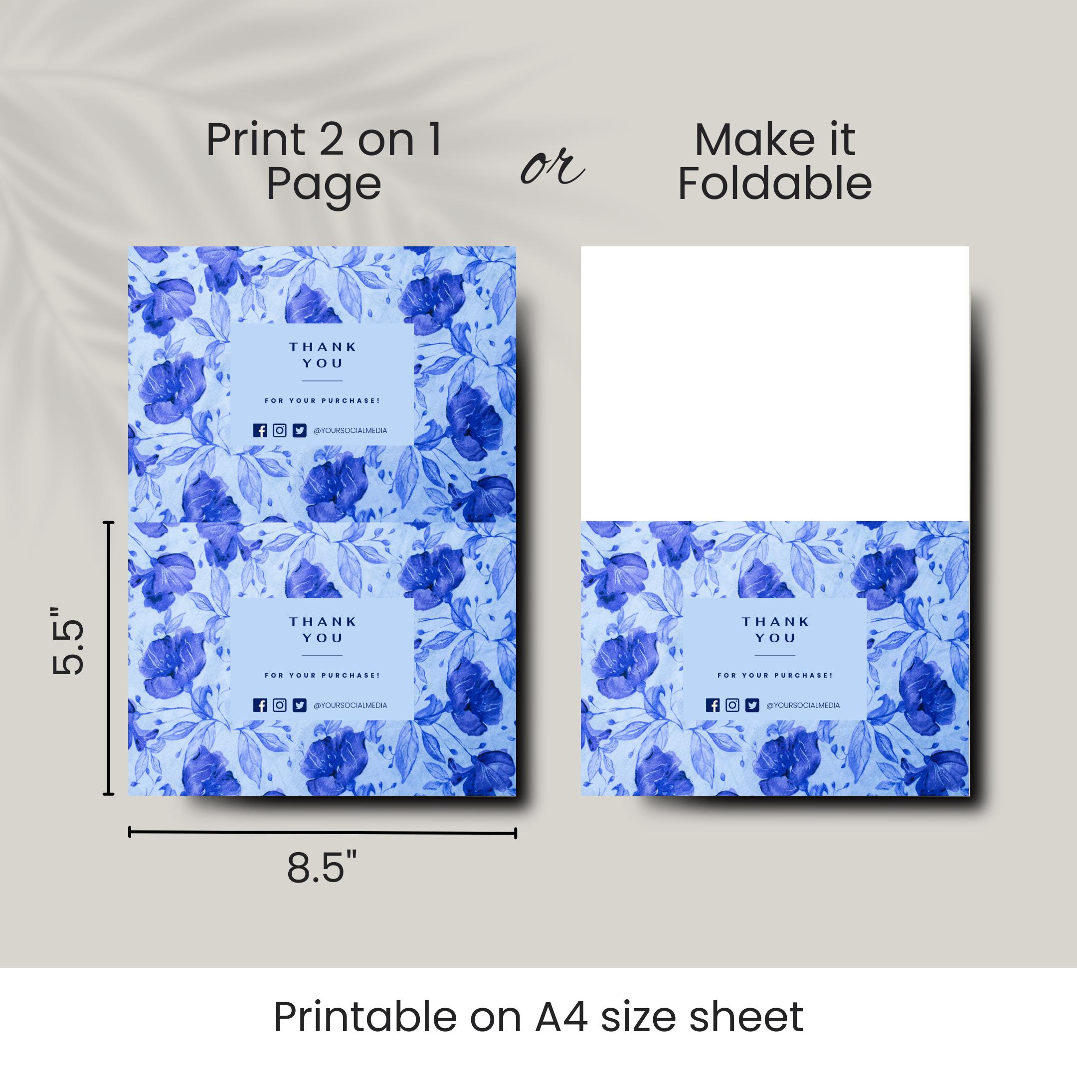 Foldable Thank You Card Printable Digital Download Editable ...