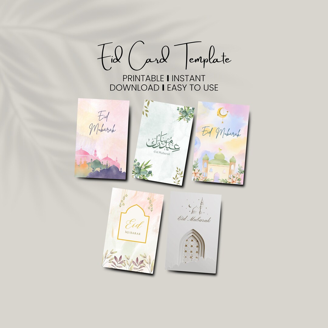 Printable Eid Mubarak Cards Islamic Greeting Cards A4 Page Size Instant ...
