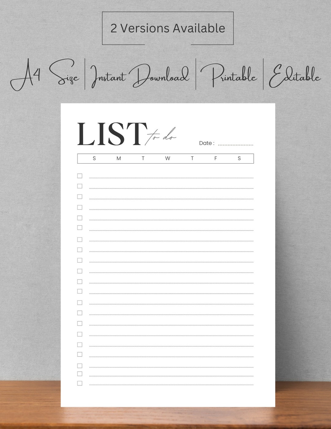 Minimalist To-do List Daily, Weekly To-do List Printable A4 Size Print ...