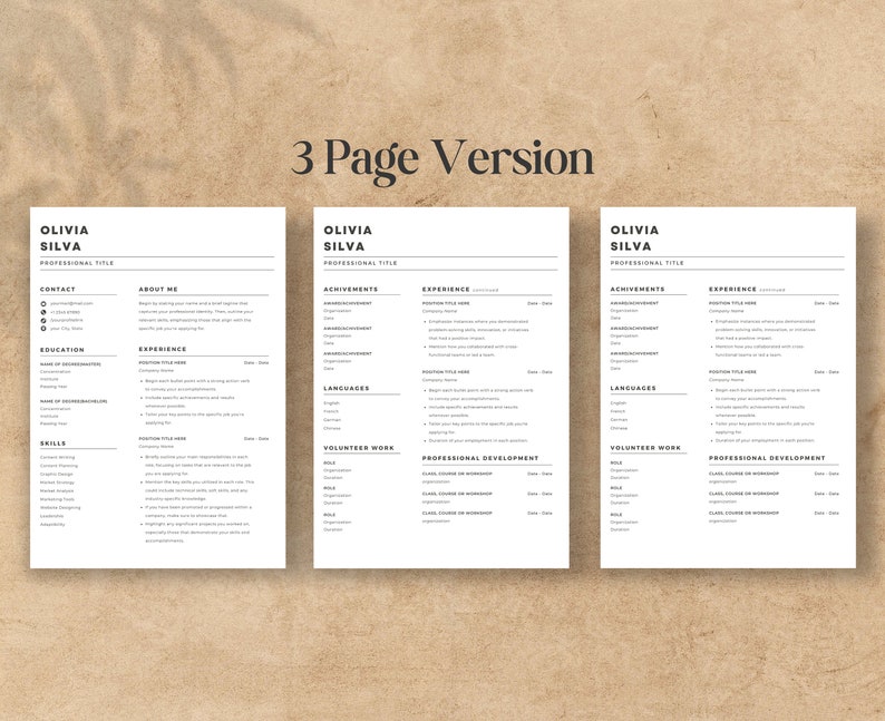 Best Professional Resume CANVA Template 1, 2, 3, 4, 5 Page Resume ...
