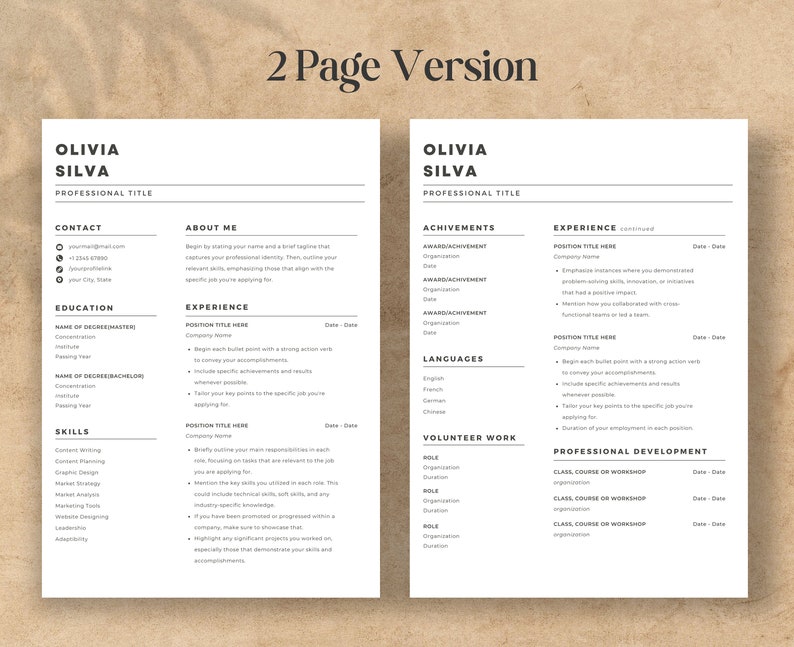 Best Professional Resume CANVA Template 1, 2, 3, 4, 5 Page Resume ...