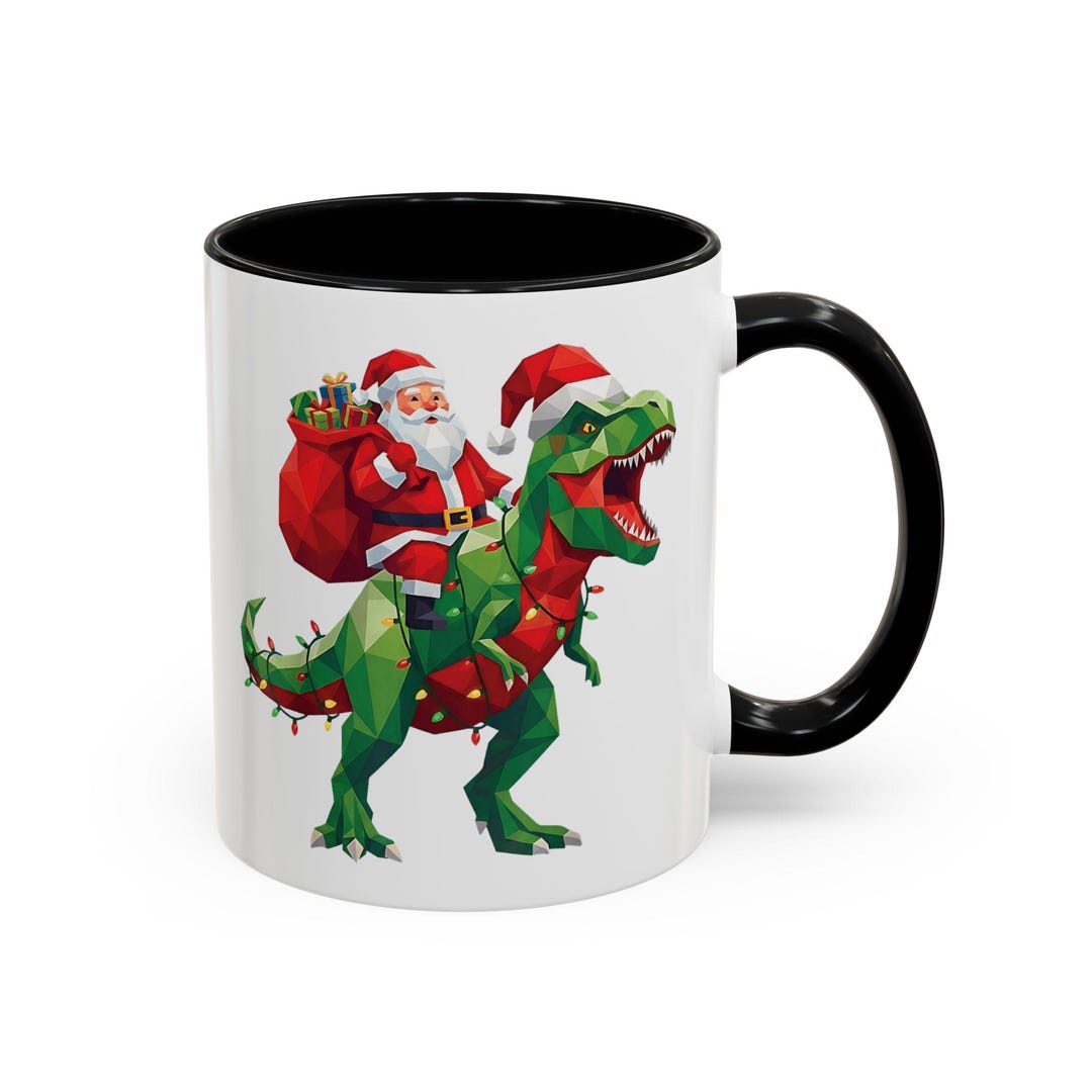 Santa Riding T-rex Mug | Christmas Dino Coffee Mug, Accent 11oz 15oz - Etsy