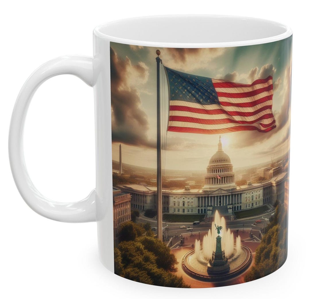 American Flag at the Capitol Ceramic Mug, 11oz Personalized Gift Custom ...