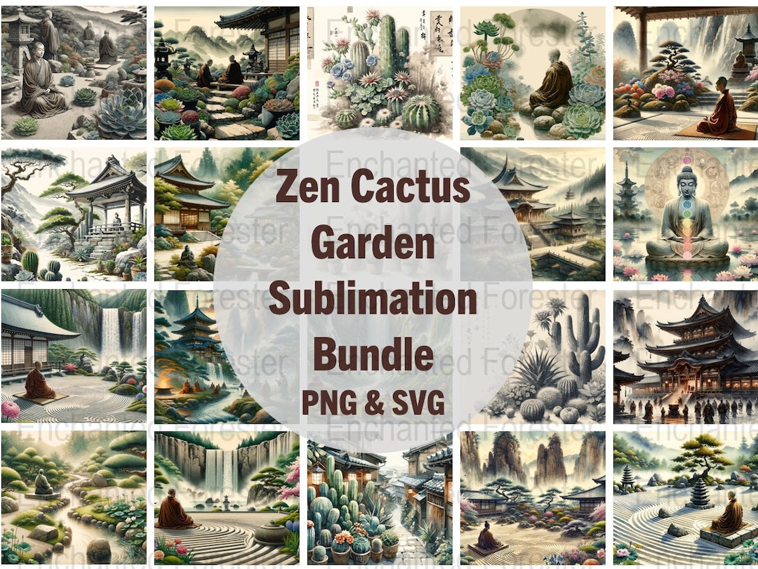 Zen Cactus Print, Asian Garden Clipart, Meditation, Mindfulness ...