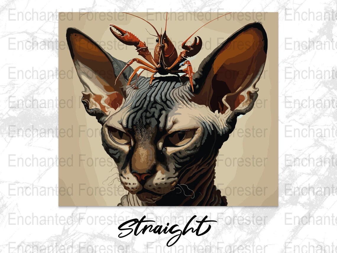 Funny Sphynx Cat Crawfish Hat Art - Whimsical Pet Print (digital ...