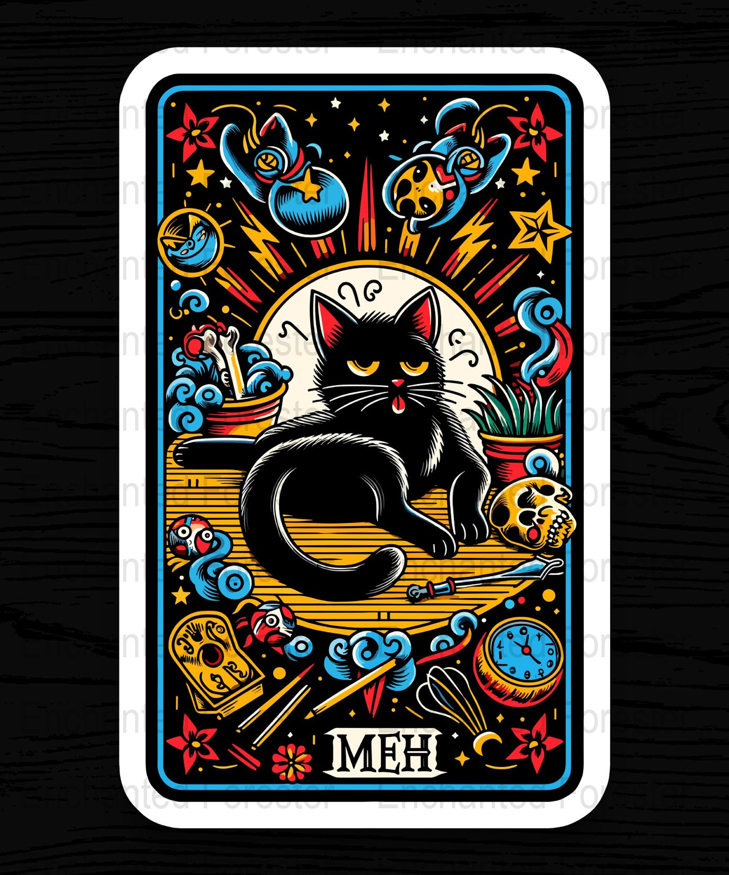 Funny Tarot Card, Printable Tarot, Black Cat Tarot, Meh, Funny ...
