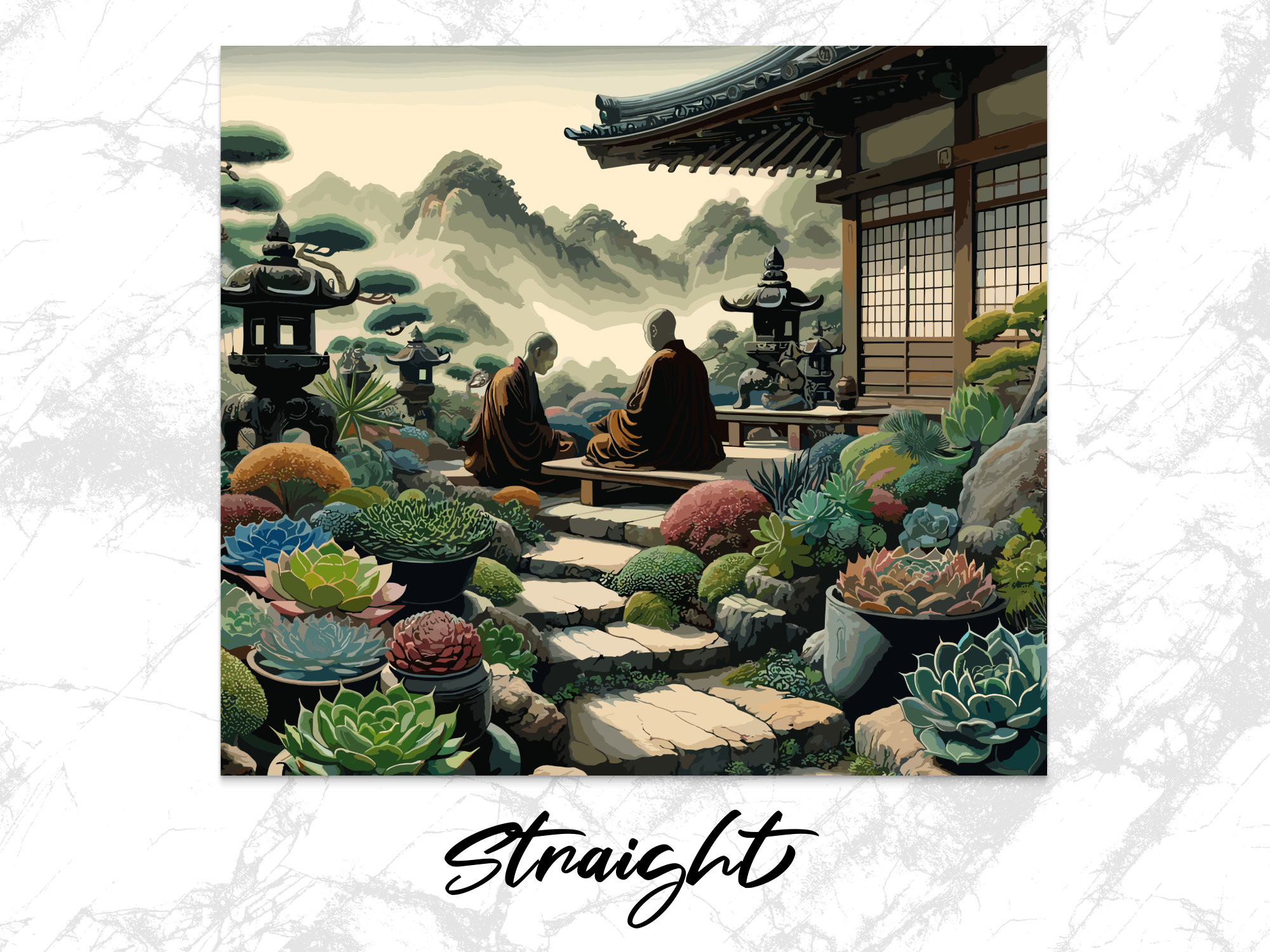 Tranquil Buddhist Print, Asian Cactus, Zen Garden Clipart, Meditation ...