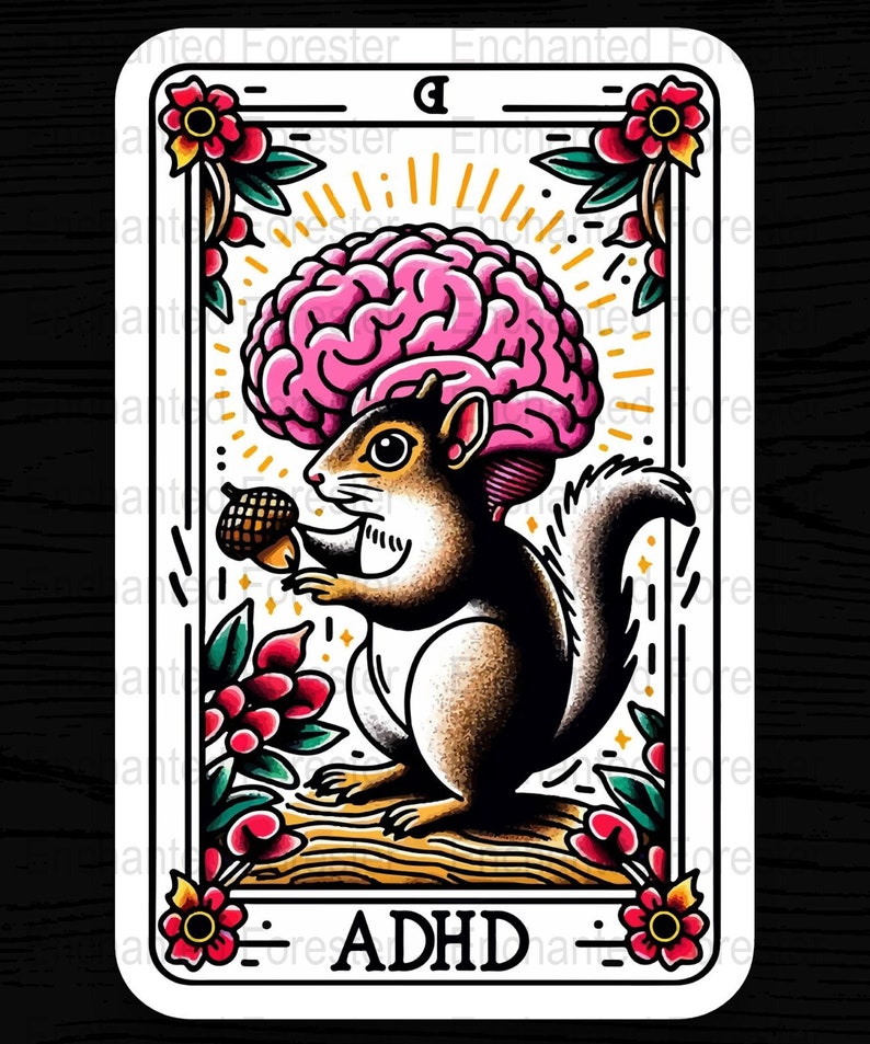 ADHD Squirrel SVG Tarot Card Tarot PNG Digital, Funny Tarot Card Print ...