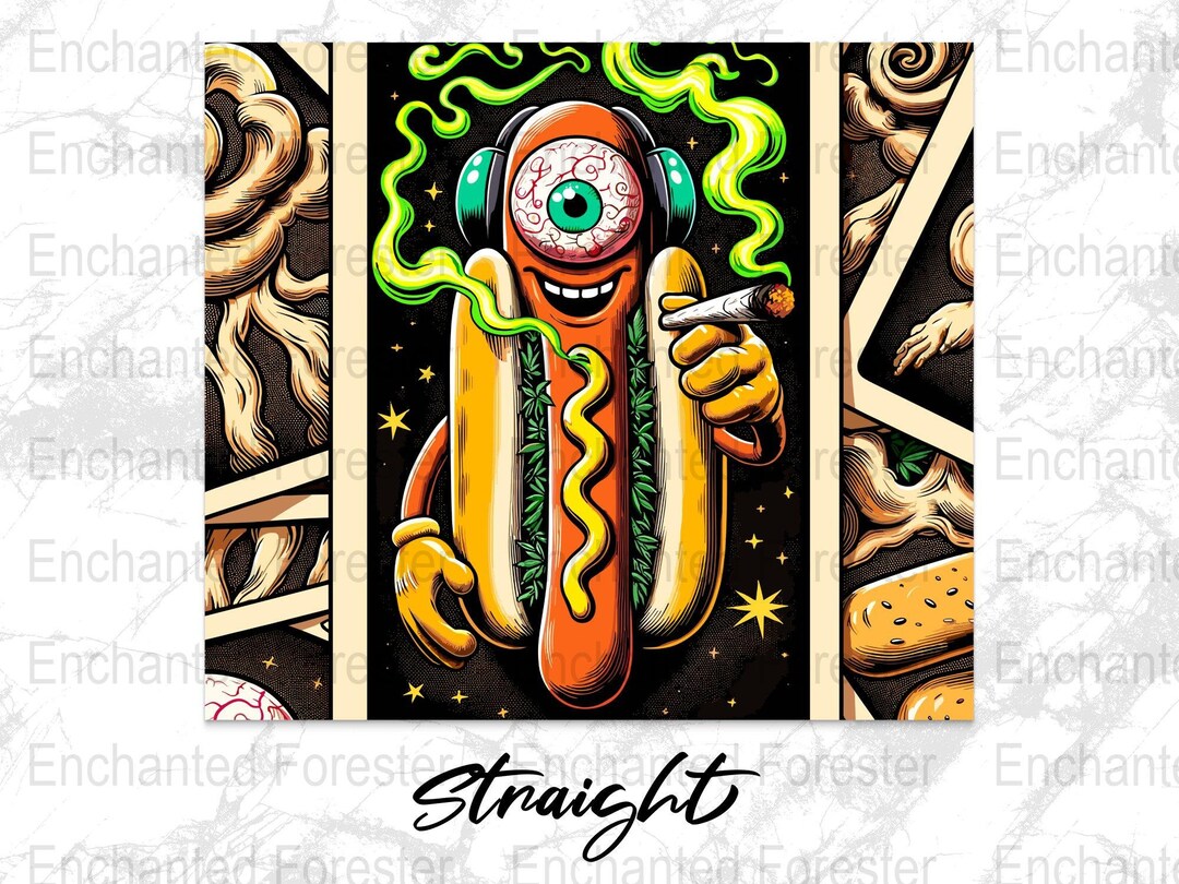 Funky Hot Dog Art Print, Digital Download, Headphones and Cigar ...