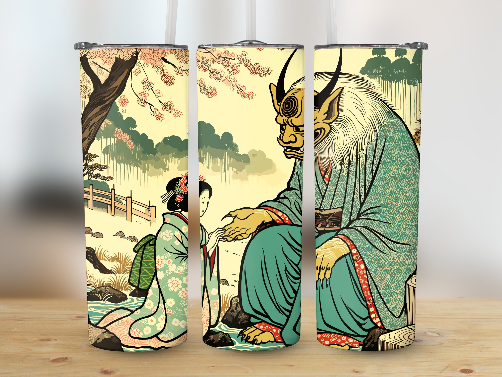 Yokai Geisha Japanese Oni Demon Asian Inspired Retro Vibe Print Ukiyo ...