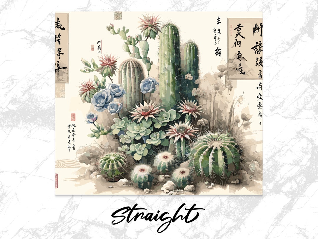 Asian Cactus Print, Zen Garden Clipart, Sublimation Design, Digital ...