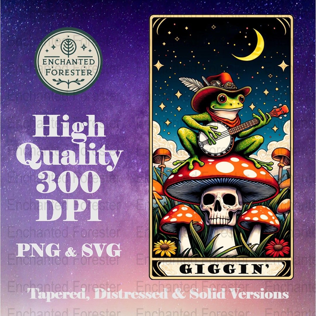 Frog Banjo Tarot Card Print: Skull Mushroom Art (PNG, SVG) - Etsy